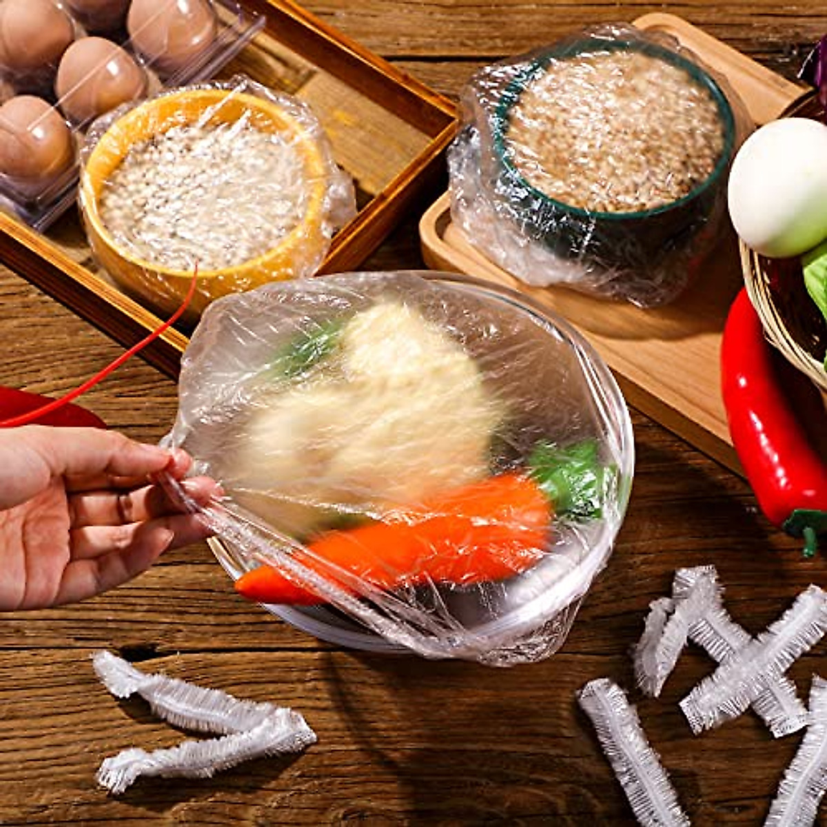 TaoBary Disposable Food Covers Elastic Plastic Covers with Elastic Edge 16.5" Food Storage Covers Reusable Stretch Bowl Covers for Outside Picnic Clear Plate Wrap Food Lids for Leftovers (600 Pcs)