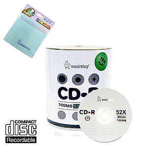 Smartbuy 100-disc 700mb/80min 52x Cd-r Logo Top Blank Recordable Disc + Free Micro Fiber Cloth