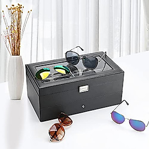 ProCase Sunglass Organizer for Dad Gift, 12 Slots Multiple Glasses Organizer Multi Leather Eyeglass Display Case -Black