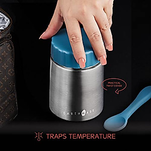 Earthmade Stainless Steel Insulated Food Jar,13 oz Food Thermos for Hot Soup & Cold Fruit, Ceramic Interior Food Container, Silicone spoon Eco-Friendly