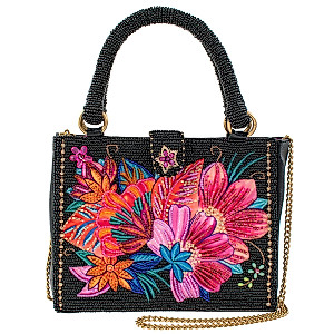 Mary Frances Centerpiece, Black Floral Top Handle Crossbody Handbag