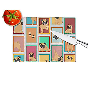Caroline's Treasures MLM1143LCB Lots of Apricot Pug Glass Cutting Board Large Decorative Tempered Glass Kitchen Cutting and Serving Board Large Size Chopping Board