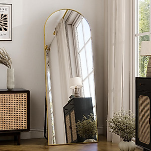 HARRITPURE 58"x18" Arched Full Length Mirror Free Standing Leaning Mirror Hanging Mounted Mirror Aluminum Frame Modern Simple Home Decor for Living Room Bedroom Cloakroom, Gold