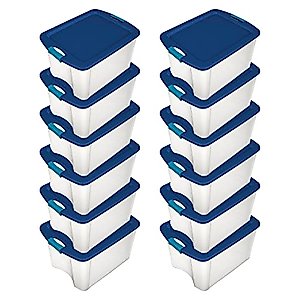 Sterilite Latch & Carry 18 Gallon Multipurpose Plastic Stacking Storage Container Tote with Secure Latch Snap Lid for Household Organization, 12 Pack