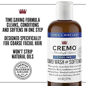 Cremo Citrus Mint Leaf Cooling Beard and Face Wash, Specifically Designed to Clean Coarse Facial Hair, 6 Fluid Oz