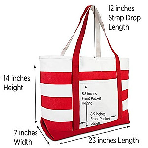 DALIX Striped Boat Bag Premium Cotton Canvas Tote in Red