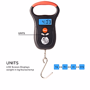 Kraken Bass Fish Scale - Fish Scales Digital Weight with Backlit LCD Display, Fishing Scale with Measurable Tape - Portable and Compact Design Hanging Scale, 110 lbs / 50 kg - Fishing Gifts for Men
