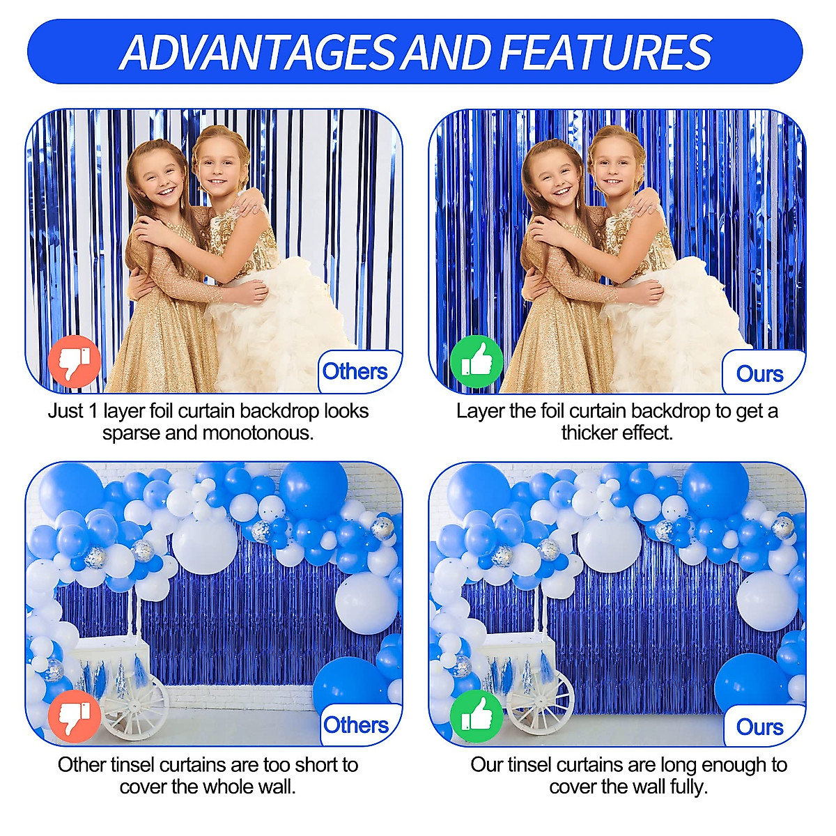 Crosize 3 Pack 3.3 x 9.9 ft Dark Blue Foil Fringe Backdrop Curtain, Streamer Backdrop Curtains, Streamers Birthday Party Decorations, Blue Tinsel Curtain for Parties, Galentines Decor, Baby Shower