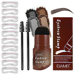 Eyebrow Stamp and Eyebrow Stencil Kit, Long Lasting Brow Stamp Kit for Perfect Eyebrow Makeup, Easy to Use, 10 Reusable Eye Brow Stencil Kit for Women Beginners (Medium Brown)