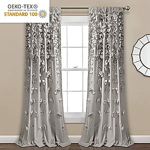 Lush Decor Riley Window Curtain Sheer Ruffled Textured Bow Window Panel for Living, Dining Room, Bedroom (Single), 54"W x 84"L, Light Gray