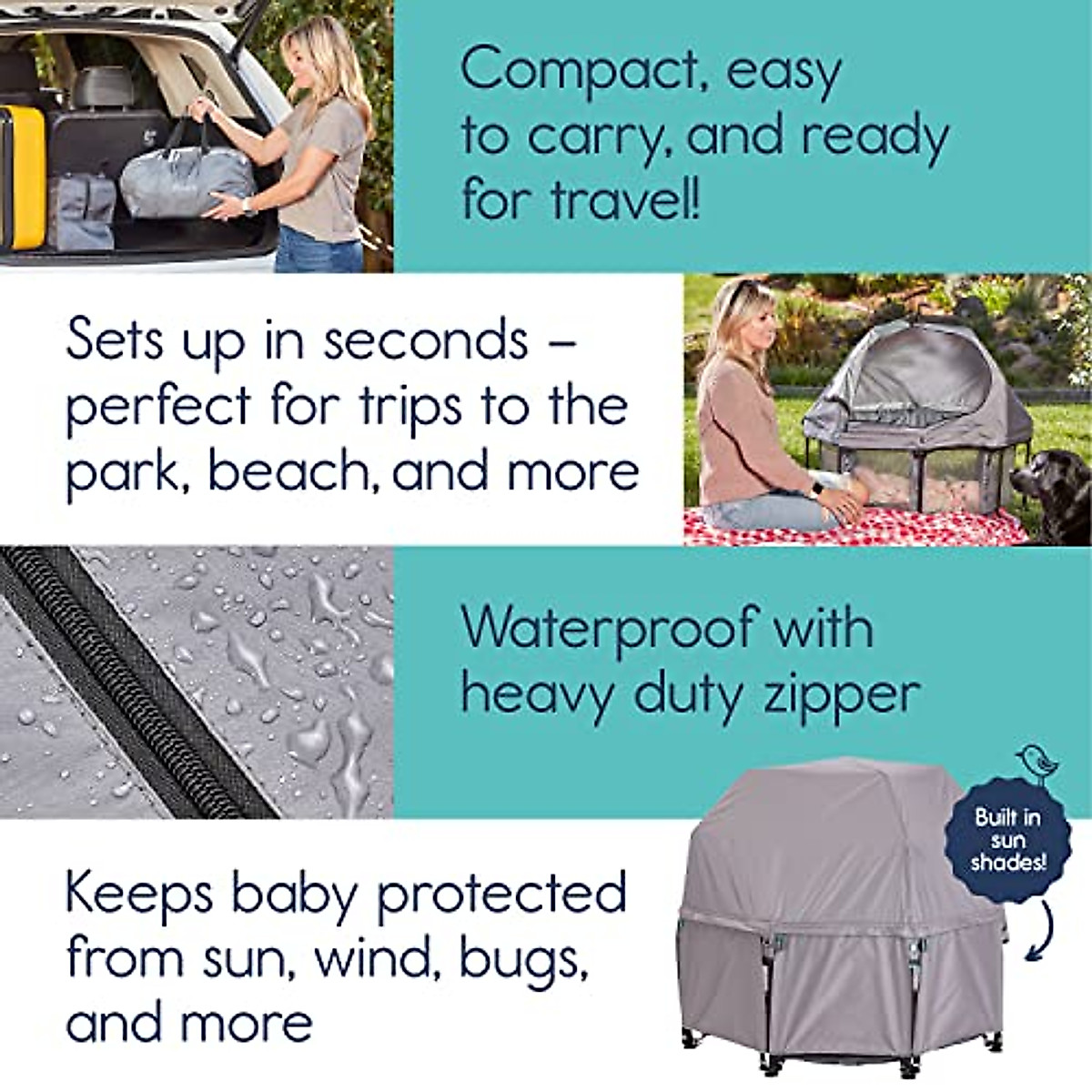 hiccapop MiniPod Baby Dome for On the Go | Travel Baby Tent for Beach Protects from Sun, Wind, Bugs | Lightweight Portable Baby Bed, Baby Beach Tent for Baby | On the Go Baby Dome for Outside & Inside