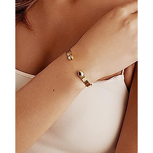 PAVOI 14K Yellow Gold Plated Stainless Steel Bangle Bracelets for Women | Breathe Inspirational Engraved Adjustable Mantra Cuff Bangle | Personalized Gift for Her Mom Sister | Birthday Gifts for Women