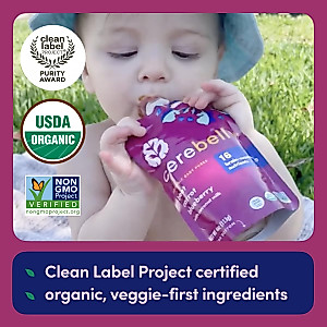 Cerebelly Baby Food Pouches – Organic Beet Carrot Blueberry (4 oz, Pack of 6) - Toddler Snacks, 16 Brain-supporting Nutrients, Healthy Snacks, Made with Gluten-Free Ingredients, No Added Sugar