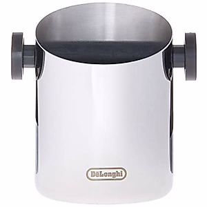 De'Longhi Knock Box for Coffee & Espresso Grounds, Easy & Mess-Free Disposal of Coffee Puck, Removable Bar and Non-Slip Base, Dishwasher Safe, Stainless Steel, 4-inch diameter,Silver