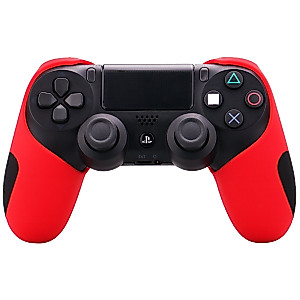 YoRHa Silicone Half Extra Thick Cover Skin Case for Sony PS4/slim/Pro Dualshock 4 Controller x 1(red) with Pro Thumb Grips x 8