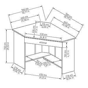 Roomsmart Ideal Gloss White Compact Modern Corner Computer Writing Desk for Home Office