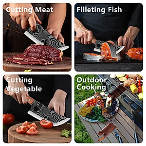 SHARP CASTLE Meat Cleaver Knife, Ultra Sharp Butcher Knife with Leather Sheath, Japanese Chef Knife for Kitchen, Outdoor Camping, Christmas Gifts Idea（CK02A）