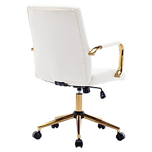 DUHOME PU Leather Home Office Desk Chairs, Modern Gold Task Chair with Wheels for Office, Swivel Adjustable Computer Chair with Armrest and Gold Base White