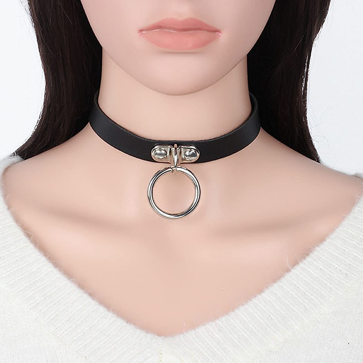 Shegirl Gothic Choker Necklace Black Geometric Leather Collar Necklace Fashion Punk Jewelry for Women (Ring)