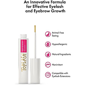 TOPLASH Eyelash Growth Serum - Innovative Eyelash and Eyebrow Growth Serum for Longer, Thicker, Fuller Brows & Lash Boost - Natural, Cruelty-Free & Hypoallergenic - 0.10 fl.oz.