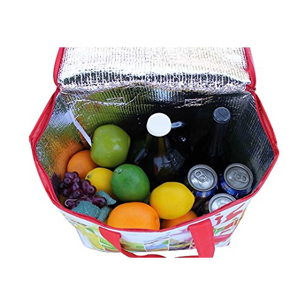 Earthwise Insulated Reusable Grocery Bag Shopping Tote with Zipper Top Lid Durable Thermal Collapsible Catering 2 Pack (Fruit)