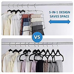 Pants Hangers 4 Pieces, Swing Arm Trousers Hanger, Space Saving Pants Rack, 5 Layers Jeans Hangers with Non-Slip, Multiple Pants Hanger Closet Organizer for Trousers Scarves Ties
