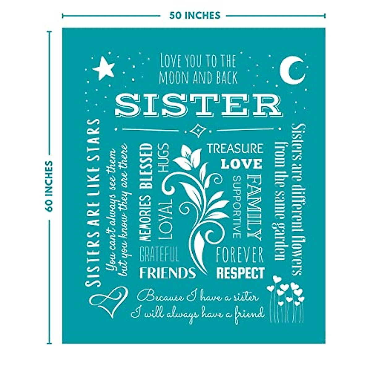 Gifts for Sister Blanket, Mothers Day, Birthday Gift for Sister from Sister, Say Happy Birthday Sister with a Snuggly Soft Sister Throw Blanket 60x50 Inches (Teal, Fleece)