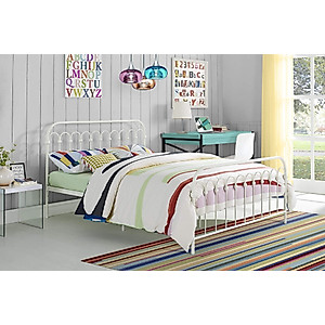 Novogratz Bright Pop Metal Bed, Adjustable Height for Underbed Storage (6.5" or 11"), Metal Slats Included, Full, White