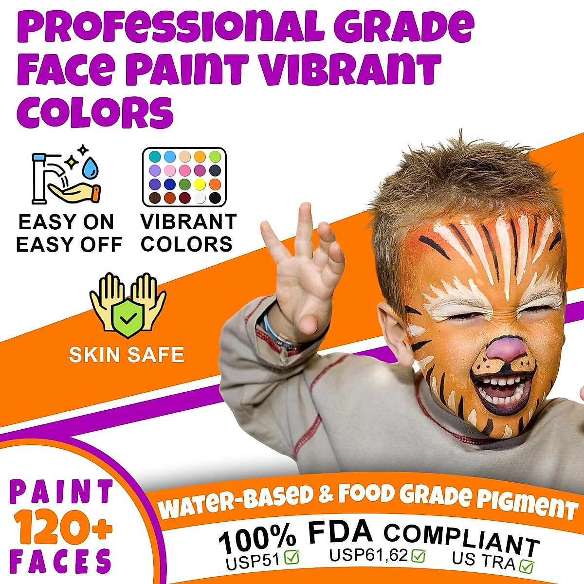 Drawdart Face Painting Kit for Kids - 20 Colors Water Based Non Toxic Face Paint Kit, Professional Face Paint for Kids with Stencils & Brushes - Parties, Birthdays, Halloween Face Body Makeup Kit