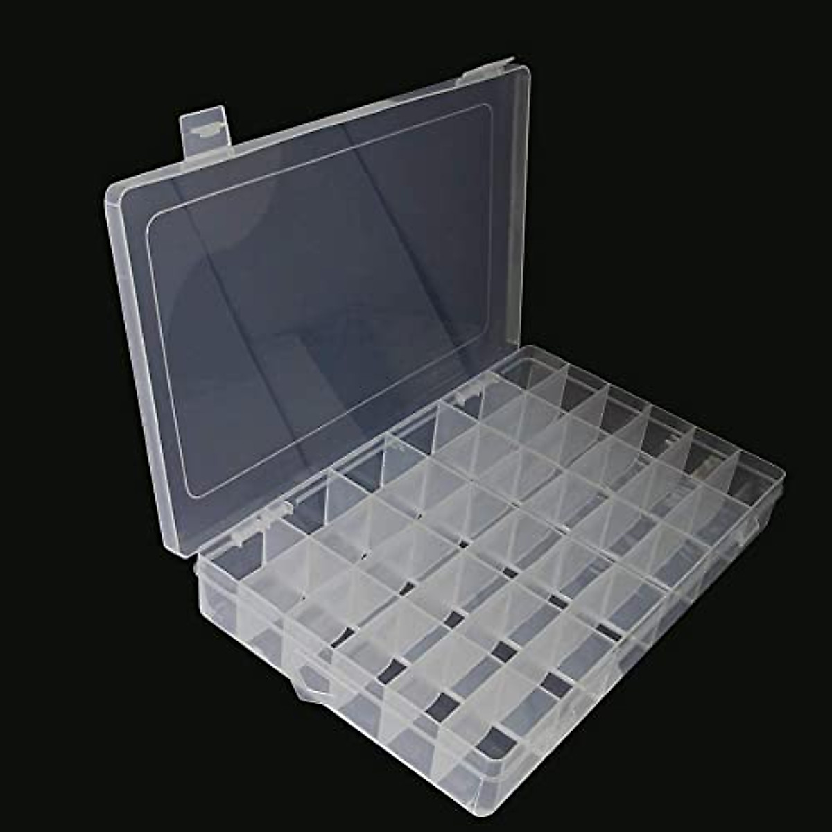 Juvielich Clear Plastic Organizer Box, 36 Fixed Grids Storage Container Jewelry Box for Beads Art DIY Crafts Jewelry Fishing Tackles 10.83"x7.4"x1.77"(LxWxH)