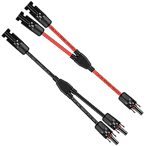 KEYGMA Solar Y Branch Connectors 1 to 2 Parallel Adapter Cable, Wire Plug Tool Kit for Solar Panels (2 Pairs)
