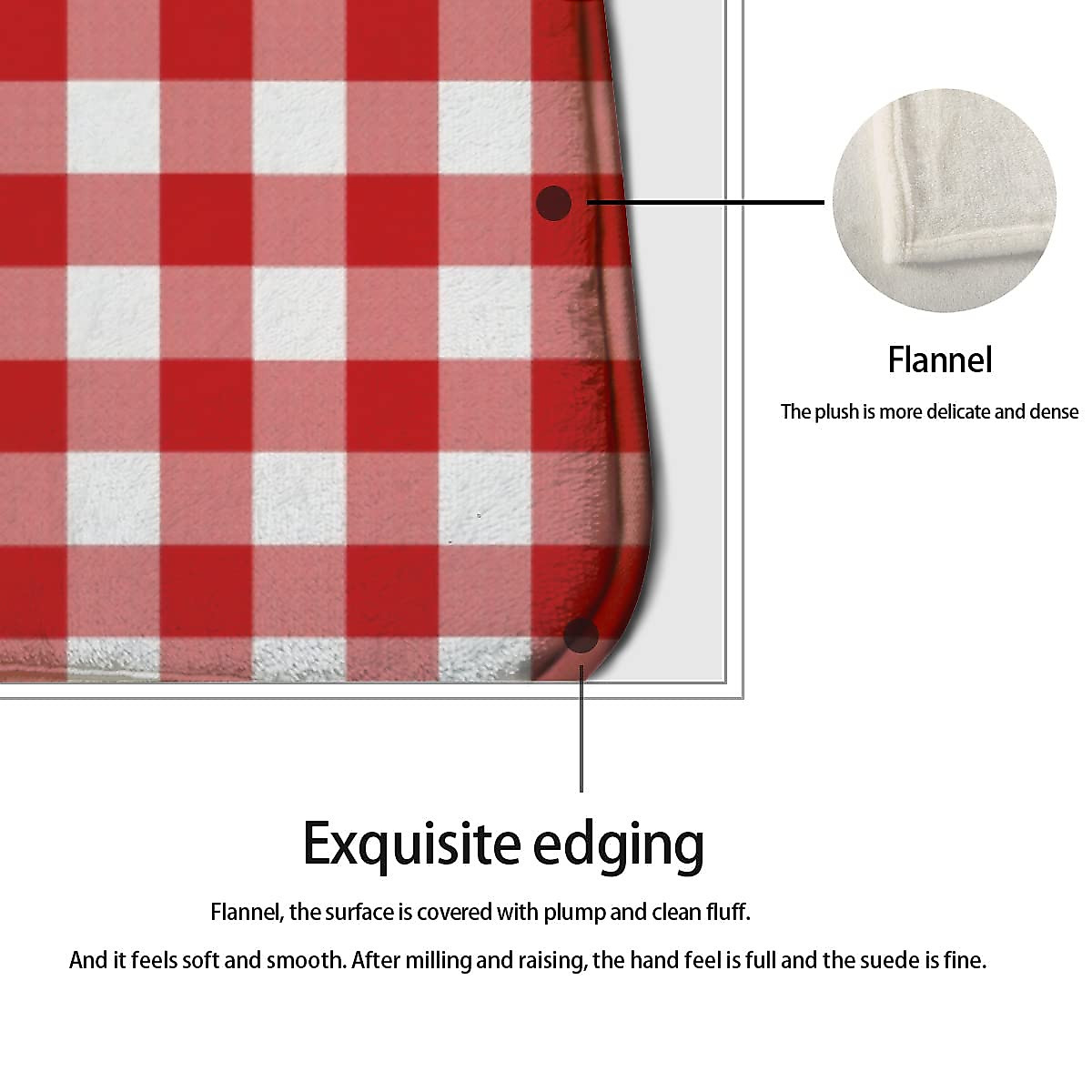 2 Pcs Durable Kitchen Rug Set Washable Fatigue Cushioned Doormat Carpet Red Gingham Checkered Buffalo Plaid Non-Slip Kitchen Mats and Floor Rugs Area Runner Rugs 17.7"x59"+17.7"x29.5"