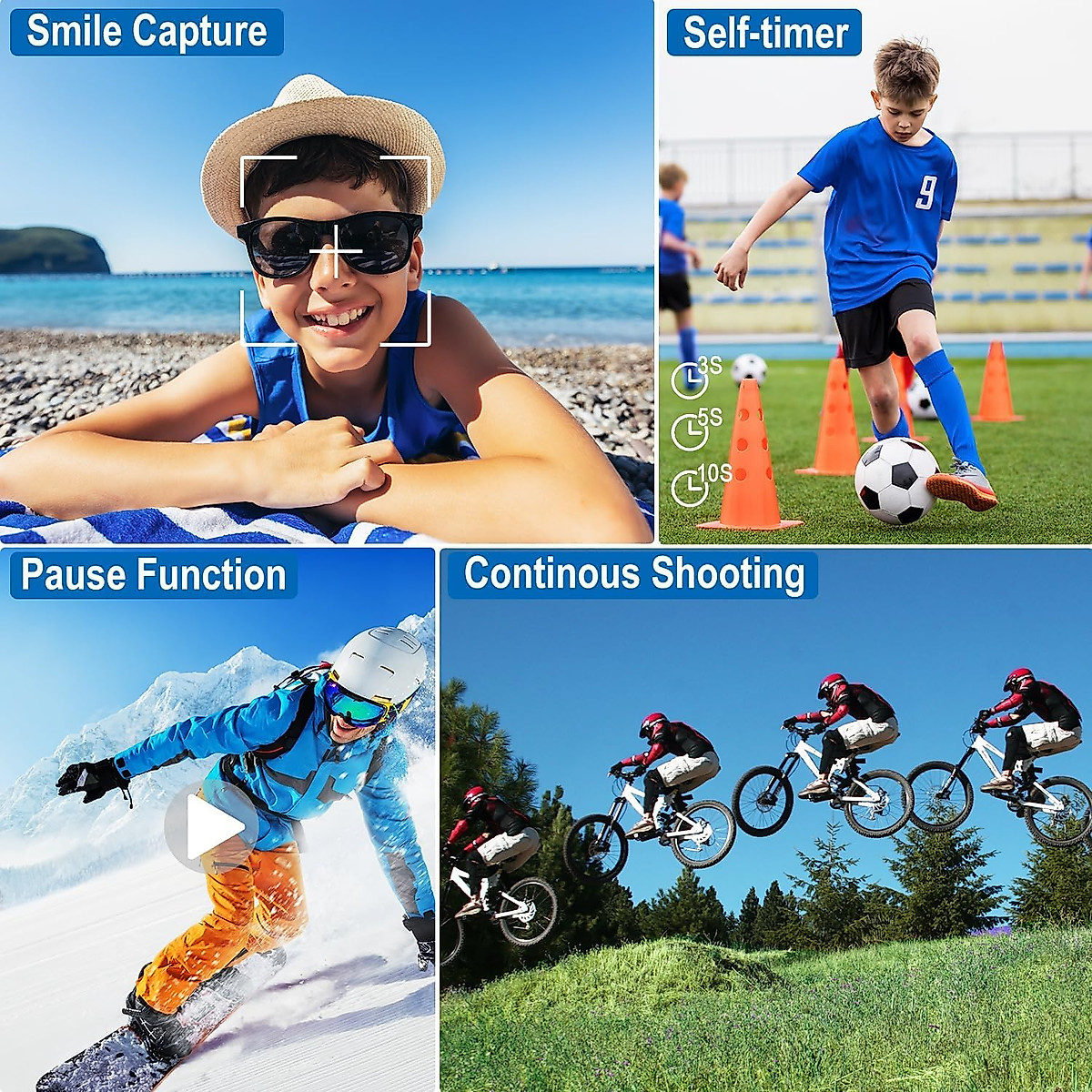 Digital Camera 4K 44MP Compact Camera with 16X Digital Zoom, Auto-Focus Kids Point and Shoot Digital Camera with 32GB SD Card, Portable Camera for Teens Kids Boys Girls