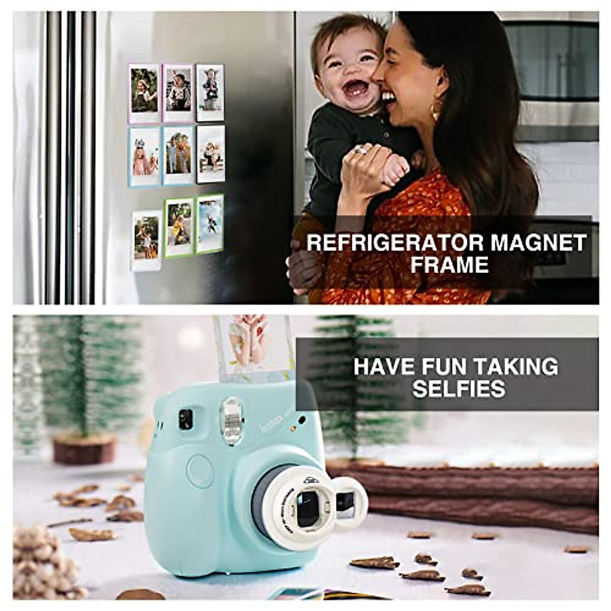 WOGOZAN Accessories for Fujifilm Instax Mini 7+ Plus Instant Camera Bundle kit Includes Mini 7+ Clear Case/Photo Album/Picture Frames/Selfie Mirror/Magnetic Frames/DIY Stickers and Other Accessories