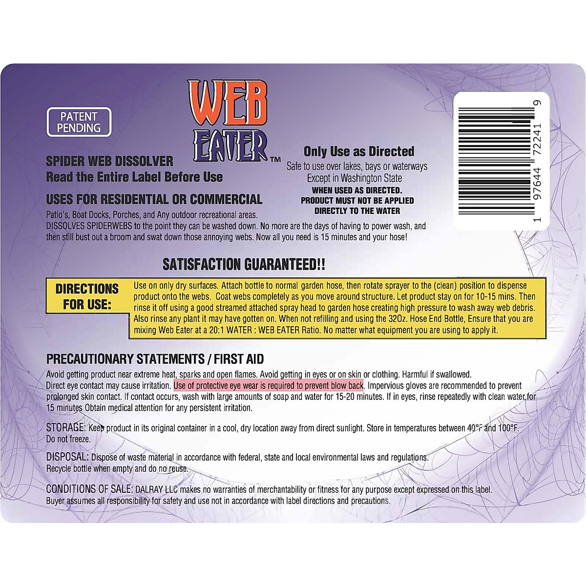 WEB EATER 1 Gal Refill | Spider Pest Control | Web Dissolver | Spider Deterrent