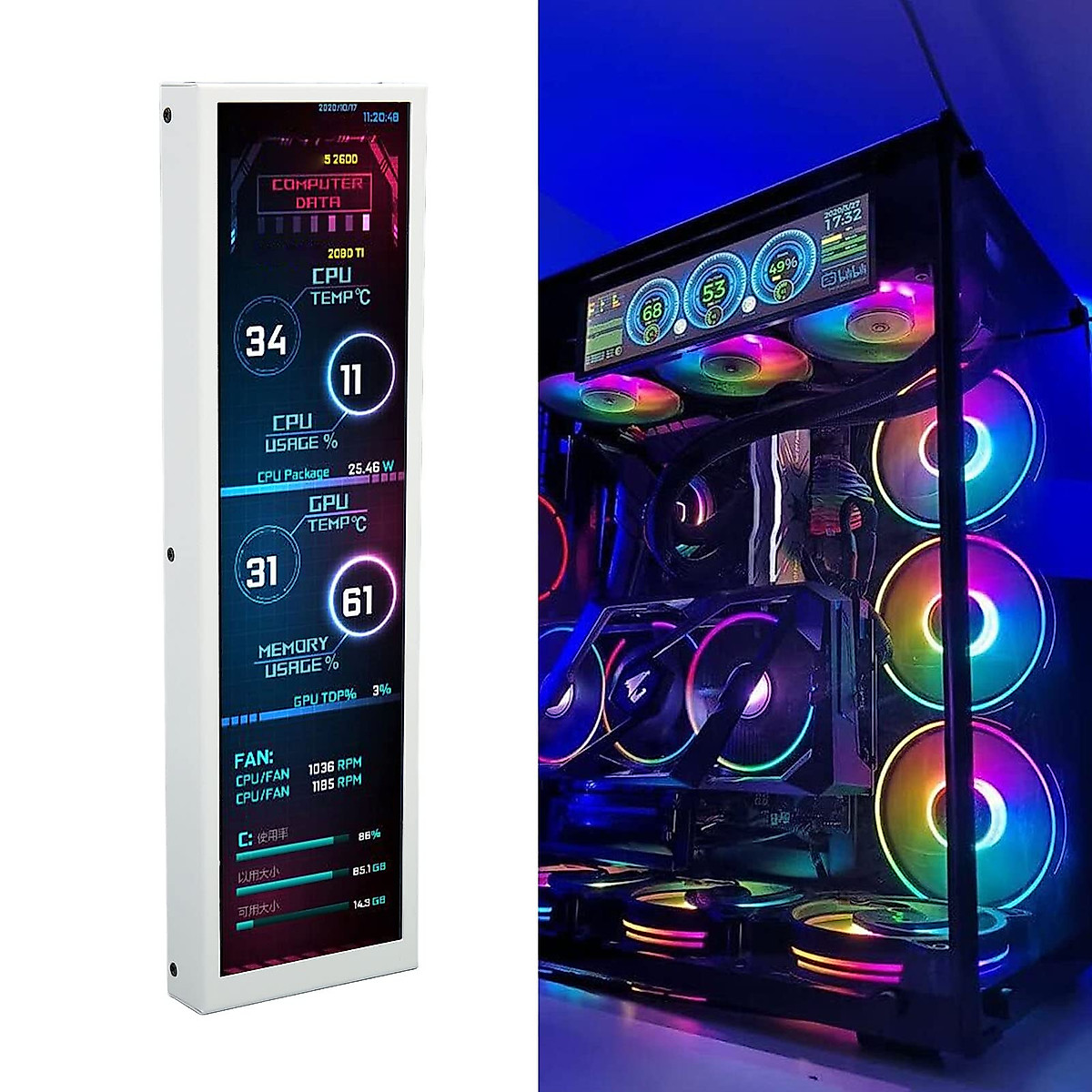 8.8Inch Display Computer Temp Monitor, CPU Hardware External Expansion Display High Resolution Screen Data Monitor for Computer Case PC , PC Sensor Panel Secondary Screen