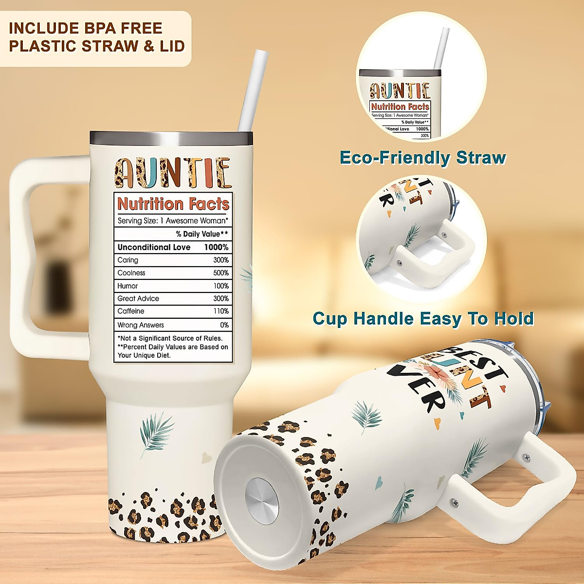 AT2Z GLOBAL Gifts for Aunt, Auntie Gifts - Aunt Gifts from Niece, Nephew - Christmas Gifts for Aunt,Birthday Gift, Mothers Day Gifts for Auntie - Gifts for New Aunt - 40oz Tumbler With Handle & Straw