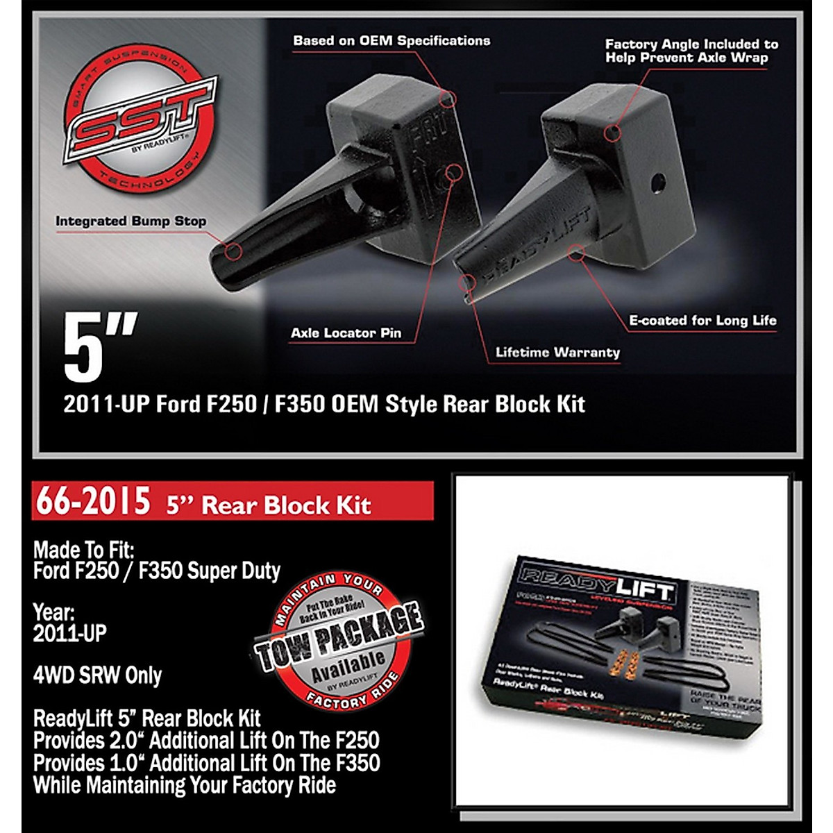 ReadyLift 66-2015 5" Rear Block Kit - Ford Super Duty (2-pc Drive Shaft Only) 2011-2016