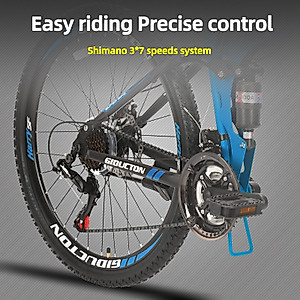 EUROBIKE YH-G4 Folding Mountain Bike for Adults 26 Inch Wheels 21 Speed Full Suspension Dual Disc Brakes Foldable Frame Bicycle (Blue)