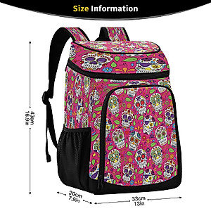 Sugar Skull Day Off The Dead Pink Cooler Backpack Insulated Waterproof Leak Proof Beach Cooler Bag Lightweight Lunch Picnic Camping Backpack Cooler for Men and Women