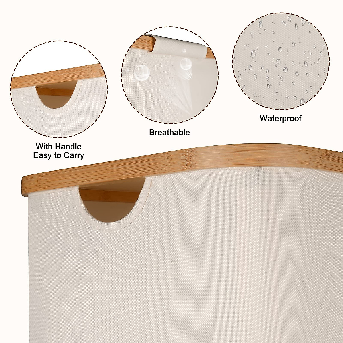 Laundry Basket with Lid - Laundry Hamper with Lid and Removable Bag, 100L Large Foldable Laundry Basket Dirty Clothes Hamper with Handles, Waterproof Oxford Bamboo Hamper for Bedroom, Laundry Room