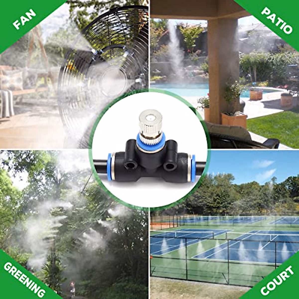 Misting Cooling System Automatic Irrigation Kit with 32.8ft (10M) 4/7'' Tubing + 12 Misting Nozzle, Outdoor Cooling System for Waterpark Swimming Pool Parasol Trampoline, Plant Watering Kit for Patio Garden Lawn Greenhouse