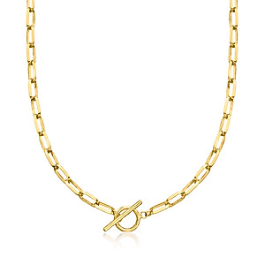 Ross-Simons 18kt Gold Over Sterling Paper Clip Link Toggle Necklace. 16 inches