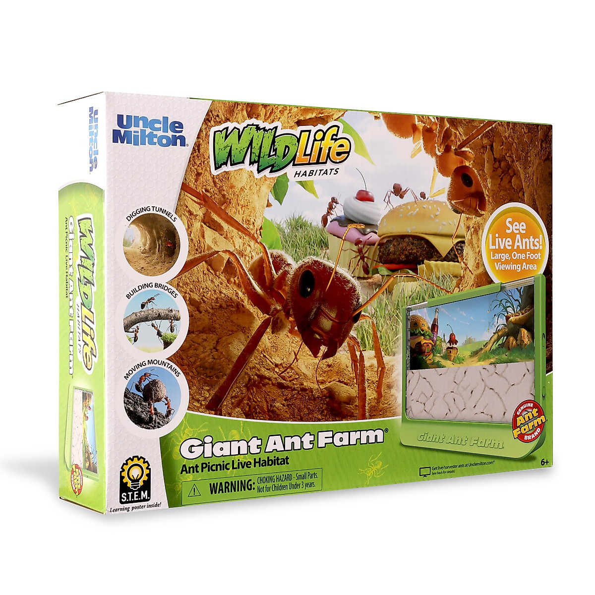 Uncle Milton Giant Ant Farm - Large Viewing Area - Care for Live Ants - Nature Learning Toy - Science DIY Toy Kit - Great Gift for Boys & Girls, Green