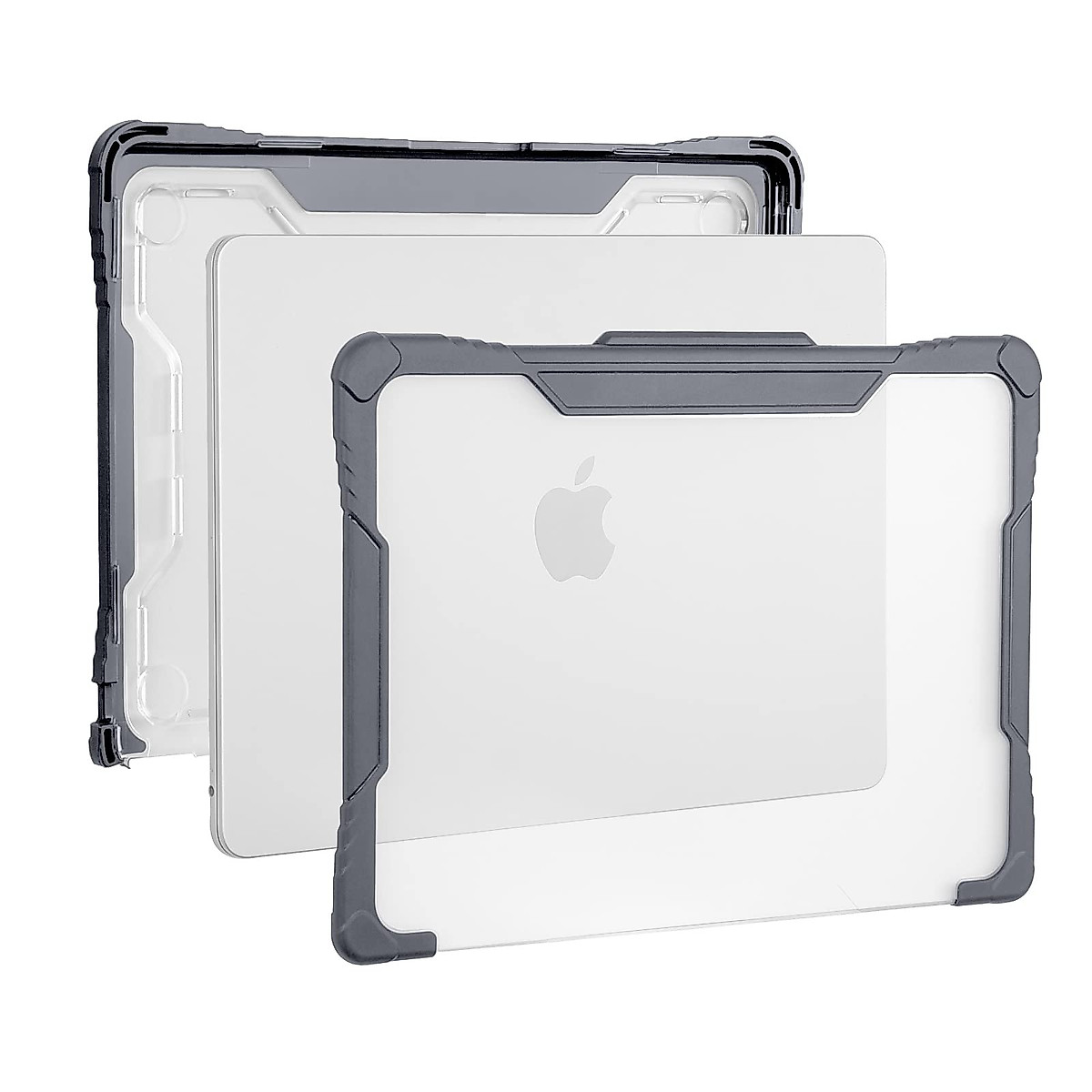 BlueSwan Shockproof Protective Laptop Case for MacBook Air M2 Case 13.6 inch M3 A3113 A2681 2024-2022 Release, Heavy Duty Rugged Hard Shell Case Cover with Strong TPU Bumper for Student, Frosted Clear