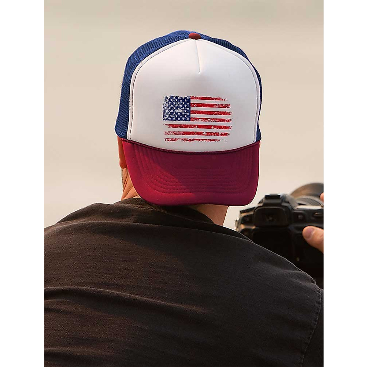 Tstars American Flag Hat 4th of July Trucker Mesh Cap Patriotic Hats for Men Women One Size Blue/White/Red