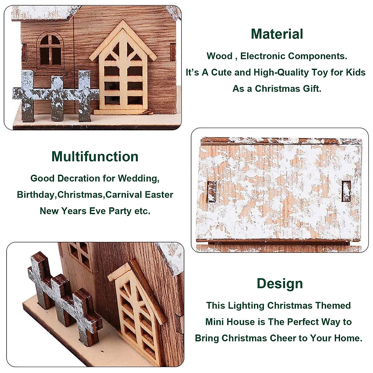 VARACL Funny Wooden Tiny House Ornaments, 25PCS Christmas Miniature Ornament Kits Decorations for Dining Room Tables, Unique Housewarming Gifts Ideas, Favors Christmas Decor Party Supplies