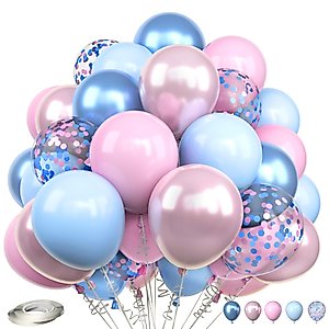 Pink and Blue Balloons, 12 Inch Metallic Blue Pink Balloons Pastel Blue Pink Confetti Balloon for Baby Shower Party Balloons Gender Reveal Birthday Wedding Bridal Party Graduation Decoration
