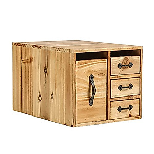 Juleduo Beauty Organizer 4 Drawers - Wooden Cosmetic Storage Box for Neat & Home Office Desk Organize &Storing of Makeup Tools,Bathroom Counter-top & Storage (Rustic Wood Color)