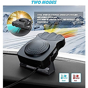 Car Heater, Car Heater Defroster Fans with Heating & Cooling Modes for 2 in 1 Fast Heating, 12V 150W Defrost Defogger with Plug in Cigarette Lighter, Window Defroster for Car